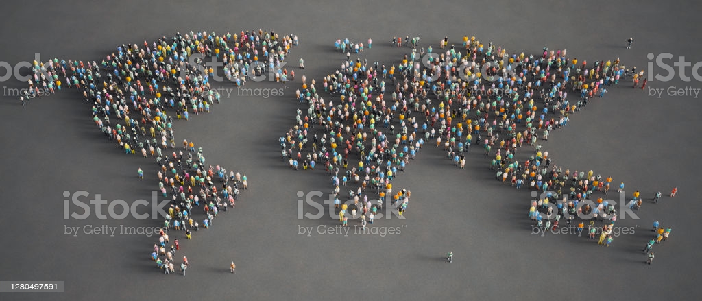 3d low poly people gathered together and formed a World map. – The ...